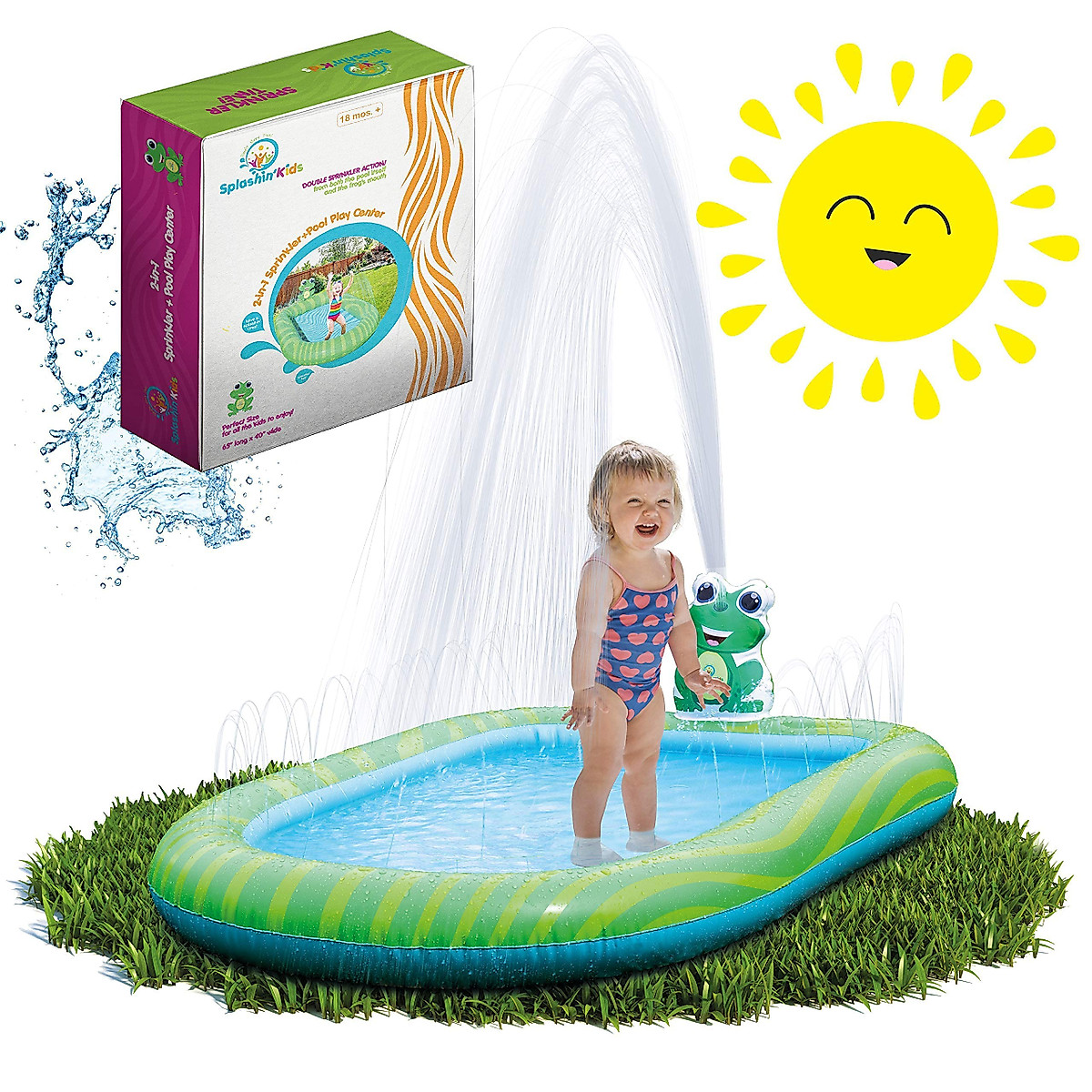 Splashin'kids 3 in 1 Inflatable Sprinkler Pool Kiddie Pool Kids Pool Toddlers Wading Swimming Outdoor Play Mat Splash Pad 9 Months and up Boys Girls Large (Small and Large Size)