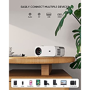 FunFlix Projector with WiFi and Bluetooth, 12000L/1080P Movie Projector Mini Portable Projector 300" Display, Support 4K, Built-in HiFi Speaker, Compatible HDMI/USB/PC/TV Box/iOS & Android Phone