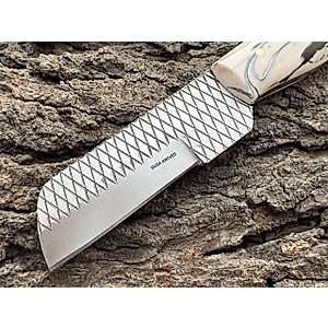 SUSA KNIVES Custom Handmade Rasp Bull Cutter knives horse file steel bull cutter knife, cowboy skinner knife with pancake leather sheath (WHITE)