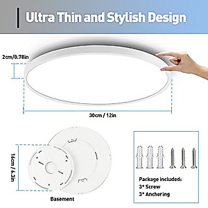 Eyesgood LED Ceiling Light Fixture Flush Mount 12 Inch 28W Lamparas de Techo Flat Bedroom Lights for Ceiling 6000K Round Ceiling Lamp Lighting for Bathroom Kitchen Basement