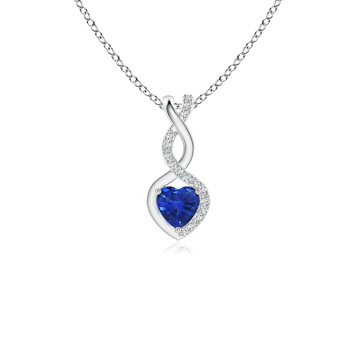 Angara Natural 0.3 Ct Blue Sapphire and 0.03 Ct Diamond Heart Pendant Necklace for Women in 14K White Gold (Grade-AAA | Size-4mm) | September Birthstone, Birthday, Anniversary Jewelry Gift For Women
