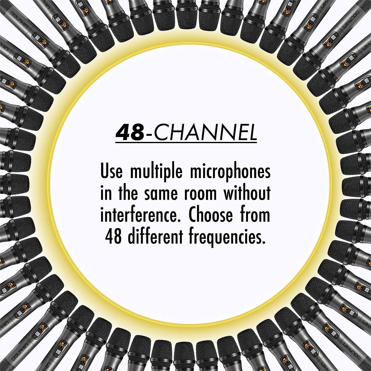 Wireless Microphone by Dolphin, MCX10 Portable Handheld Cordless Karaoke Microphone for Speakers with Transmitter, Silicon Ring, and Batteries