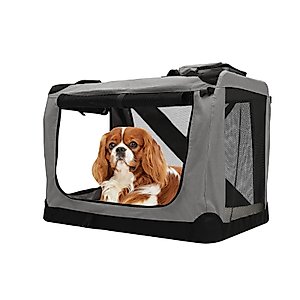 DYNAMI 27.5 inch Collapsible Crate for Dogs,3-Door Foldable Soft Kennel with Mesh Windows,Portable Dog Travel Crate with Strong Steel Frame,for Indoor & Outdoor Travel