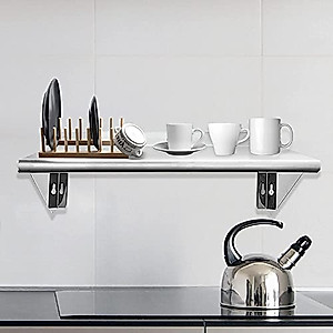 Chingoo Stainless Steel Shelf 12" x 24" - 2 Pack 250 lb Wall Mounted Commercial Stainless Steel Shelves Metal Shelving for Restaurant, Bar, Utility Room, Kitchen and Garage