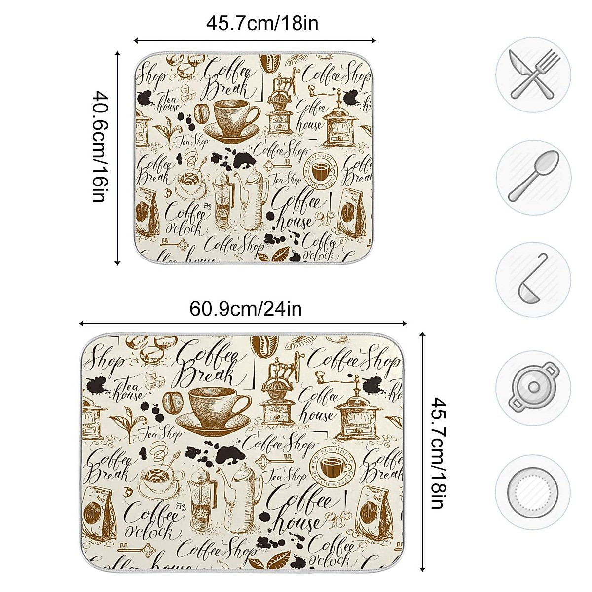 Coffee Dish Drying Mat for Kitchen Counter,Funny Coffee House Coffee Cup Spill Coffee Maker Microfiber Absorbent Dish Drainer/Rack Pads Heat Resistant Drying Mat Kichen Sink Accessories 16"x18" Beige