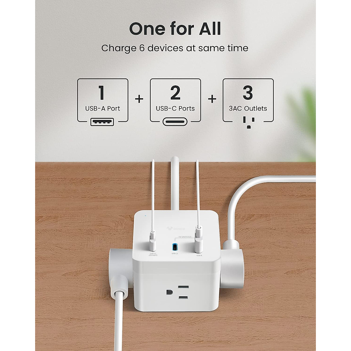 GONEO Power Strip with USB C Ports - 30W High-Speed Charging Station with 3 Outlets, 2 USB C Ports for iPhone 14/13 Series, 5 ft Extension Cord, Travel Home Office Cruise Essential