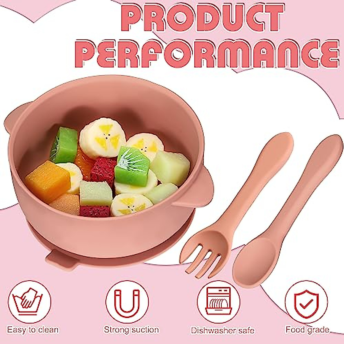 Tanlade 6 Pack Baby Silicone Suction Bowls with Lid Spoon Fork BPA Free Baby Led Weaning Food Bowl Toddler Food Storage Bowl Dishwasher Microwave Safe Feeding Set