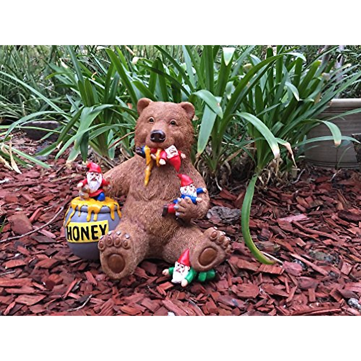 GlitZGlam Miniature Bear and Gnomes with Honey - A Garden Gnome Statue for Your Fairy Garden