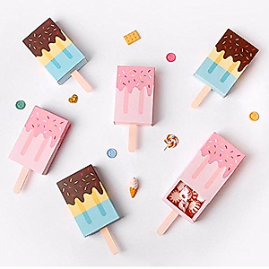 Pack of 50 Ice cream shape gift Candy boxes,kids party,favor box,Popsicle Candy Folding Paper Box Korean Cartoon Drawer Cute (Pink)
