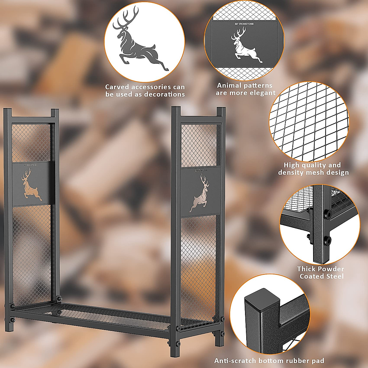 Mr IRONSTONE 4ft Firewood Rack - Durable Outdoor Storage