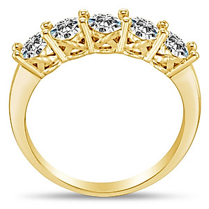 Size 9-2.5mm Solid 14K Yellow Gold Round Cut CZ Cubic Zirconia Five 5 Stone Womens Ladies Classic Traditional Wedding Band Ring (2.0 cttw.)