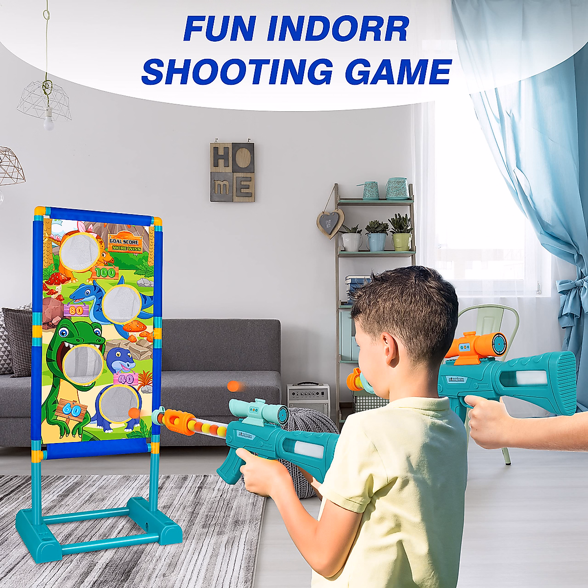 Bottleboom Shooting Game Toys for Boys Age 5 6 7 8 9 10+ Years Old,Foam Popper Guns for 2 Player,Electric Shooting Target & Air Blaster with 24 Foam Bullet Balls Birthday Gift for Kids Girls