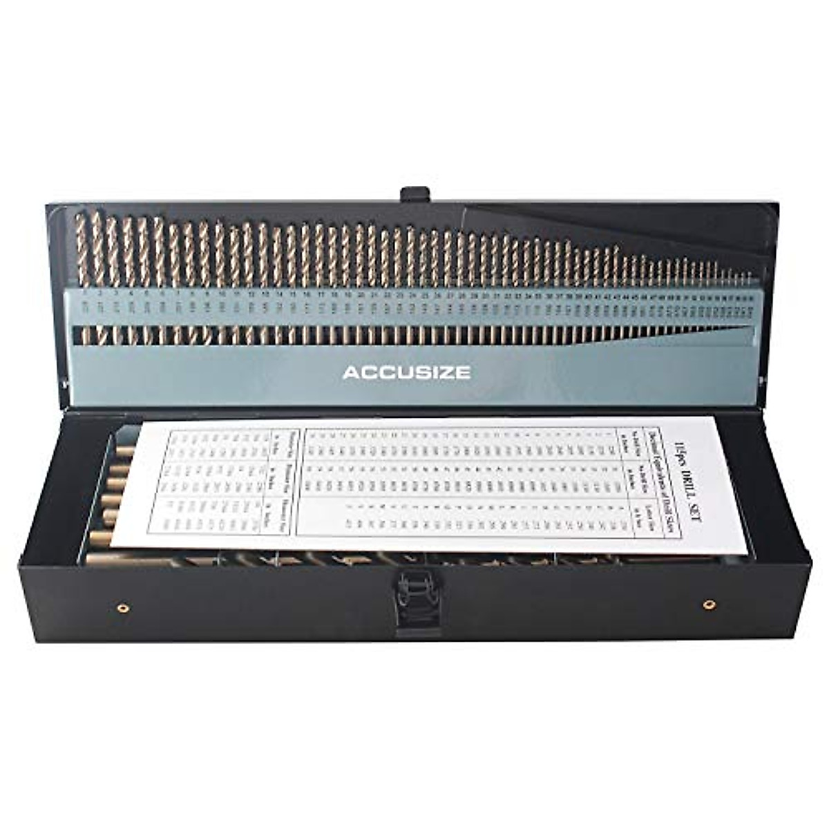 Accusize Industrial Tools M35-H.S.S. Plus 5% Cobalt 115 Pc Professional Drill Bit Set, 135 Deg Split Point, 3-in-1, 1/16-1/2'', Number 1 to 60, A to Z