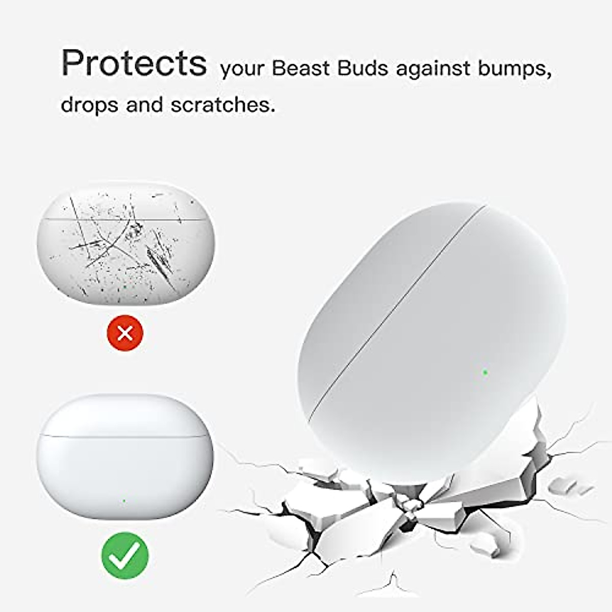 DamonLight Case for Beats Studio Buds, Sillicone Cover Shockproof Drop Proof Bud Case (White)