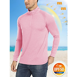 MAGCOMSEN Long Sleeve Shirts for Men Quarter Zip Pullover Mens Lightweight Golf Pullover Shirts Dry Fit Shirt Sweatshirt Pink,L