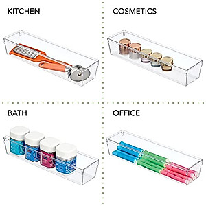 mDesign Plastic Stackable Kitchen Drawer Storage Organizer Tray Containers for Pantry, Drawers, Cupboard, Shelf, or Counter - Holds Utensil, Gadget, and Snacks - Lumiere Collection - 2 Pack - Clear