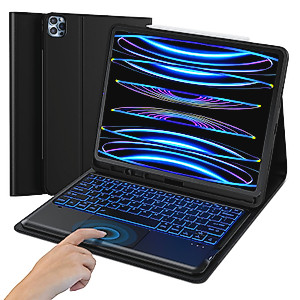 MicroPack iPad Pro 12.9 Case with Keyboard - (6th Generation, 2022) Keyboard with Trackpad 7 Color Backlit, Detachable Wireless Keyboard Compatible for iPad Pro 12.9 5th Gen, 4th Gen, 3rd Gen,Black