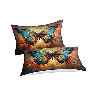 NACHO YAFA Butterfly Bedding Set 3D Printed Quilt Cover Duvet Cover Comforter Covers Microfiber with Pillowcases for Childrens and Adults 3 Pieces with Zipper Closure Queen（228x228cm）