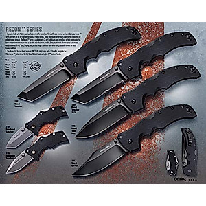 Cold Steel Recon 1 Series Tactical Folding Knife with Tri-Ad Lock and Pocket Clip - Made with Premium CPM-S35VN Steel, Tanto Half Serrated