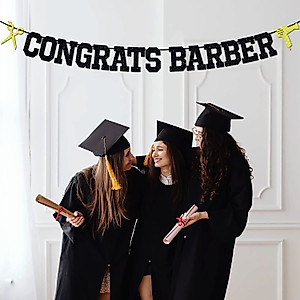 Black Glitter Congrats Barber Banner - Congrats graduation Sign for Barber, Congrats Grad Party Decorations for Barber