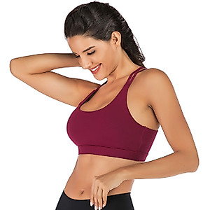 RUNNING GIRL Strappy Sports Bra for Women, Sexy Crisscross Back Medium Support Yoga Bra with Removable Cups(WX2354 Winedred,M)