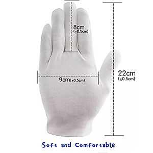 24 Pcs (12 Pair) White Cotton Gloves for Dry Hand Moisturizing Cosmetic Eczema Hand Spa and Coin Jewelry Inspection, Checking Gloves,Serving Gloves Stretchable Lining Gloves Moisturizing Gloves