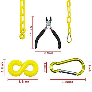 Reliabe1st 50 Feet Yellow Plastic Safety Barrier Chain with 12 S-Hooks and 12 Carabiner Clips and 2 Cone Chain Connector Kits | Caution Security Chain Safety Chain for Crowd Control, Construction Sit