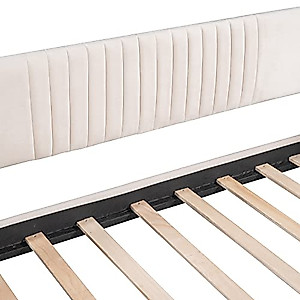 ERYE Twin Size Upholstered Daybed Sofa Bed with Trundle Bed and Wood Slat,Velvet Upholstery Twin Upholstered Bed for Boys and Girls,Beige Gray Light Blue