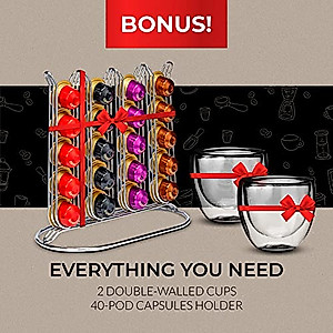 ChefWave Espresso Machine & Coffee Maker Compatible w/Nespresso Original Capsules (Red) - Programmable, One-Touch, Premium, Italian, 20 Bar High Pressure Pump with Pod Holder and Double-Wall Glasses