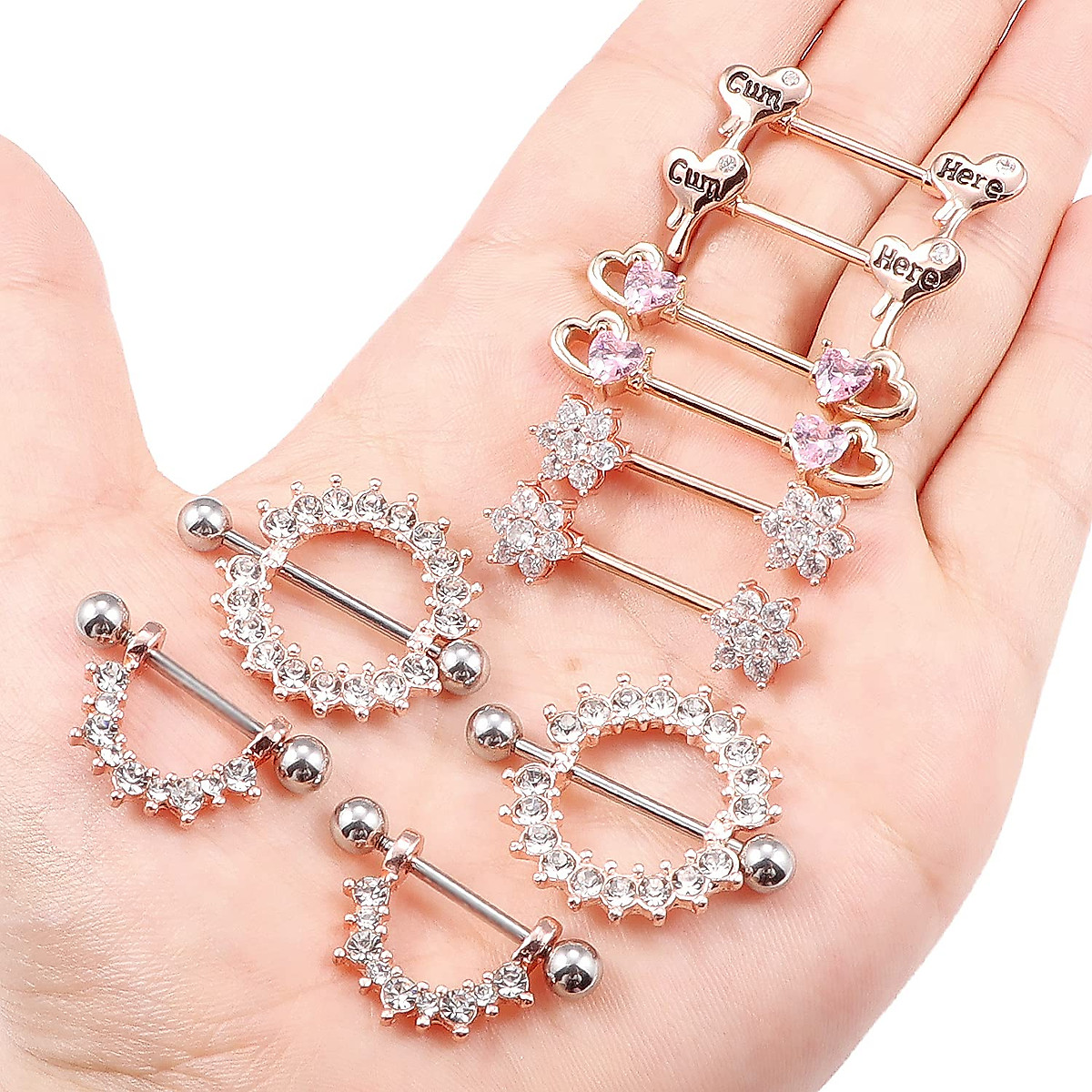 Ocptiy Nipple Rings Piercing Jewelry 14G Stainless Surgical Steel Cubic Zirconia Diamond Heart Hypoallergenic Nipple Tongue Nipplering Rings Hoops Barbell Bar Piercing Jewelry Retaine Women Rose Gold