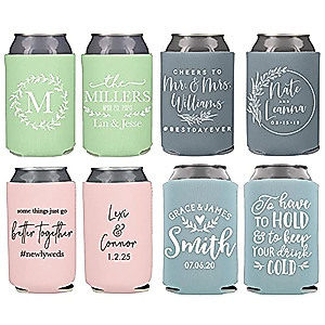 Customized Wedding Can Coolers Personalized Wedding Favors Monogram Can Holders (Custom – Assorted, 100 can Cooler)