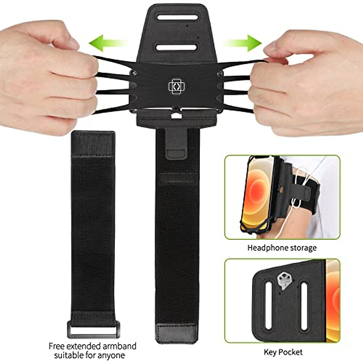 LWDUDE Running Phone Holder for Legs Waist Arms. Running Armband Phone Holder is 360° Rotatable and Detachable. Running Phone Armband for iPhone, Samsung, Lenovo, Google, All 4.5-7.8 inch Phones