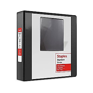Staples 2661502 Standard 2-Inch 3-Ring View Binders Black 6/Carton (26443Ct)