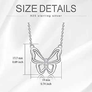 BETHZA 0.08 CT Diamond Butterfly Necklace in 925 Sterling Silver Dainty D Color, VVS Clarity Butterfly Diamond Pendant Jewelry Gifts for Women Mother (18+2 Inch)