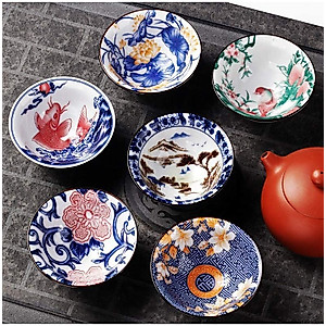Pazoumod Set of 6 Traditional Japanese Ceramic Tea Cups, Kungfu Teacup, Coloful