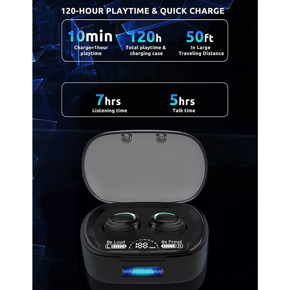 Wireless PRO Bluetooth 5.3 Earbuds Compatible with Samsung Galaxy S3 Slim + 2,000mah PowerBank 36 Hour Use, Wireless IPX4 Waterproof/Sweatproof/Noise Reduction with Quad Mic