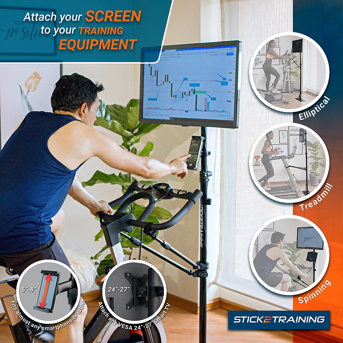 Stick2Training's Extra-Tall TV, VESA Stand Mount for Treadmill, Walking Pad, Under Desk Treadmill, Stand Up Desk - Keep You Productive or Entertained While You Work Out!
