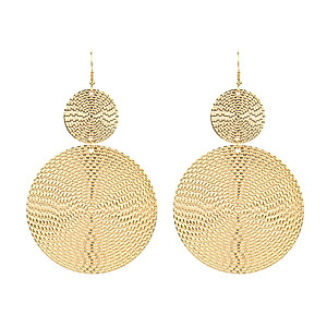 Large Double Circles Round Dangle Drop Earrings Geometric Statement Handmade Bohemian Dangling Earring Hook Studs Fashion Jewelry for Women Girls Yellow Gold (Yellow Gold)
