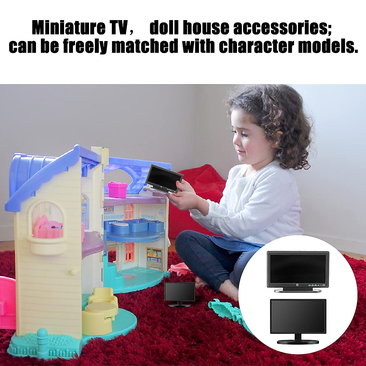 2 Pieces Dollhouse Miniature Furniture 1:12 Doll House Miniature TV Television with Remote Control Dollhouse Mini Model Toy Dollhouse Mini Decoration Accessories