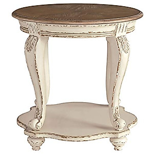 Signature Design by Ashley Realyn French Country Two Tone Round End Table, Chipped White