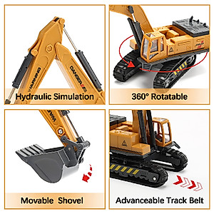 CUTE STONE Construction Vehicles Playset with Playmat, Kids Engineering Truck Set with Crane, Excavator, Tractor with 3 Interchangeable Parts, Cement, Truck, Educational Gift Toy for Toddlers Boys