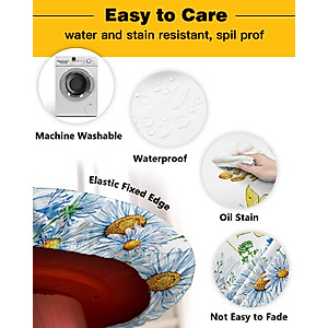 Big buy store Elastic Edged Waterproof Tablecloth Round Daisy Butterfly Dragonfly Reusable Wipeable Table Cover Watercolor Flowers Washable Oil-Proof Fitted Table Cover up up to 36"- 44" Round Tables