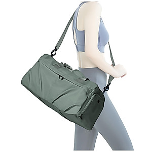 Gym Bag for Women Men with Shoe Compartment, Sport Duffel Bag, Waterproof Travel Weekender Overnight Carry on Bag for Yoga with Trolley Sleeve, Green