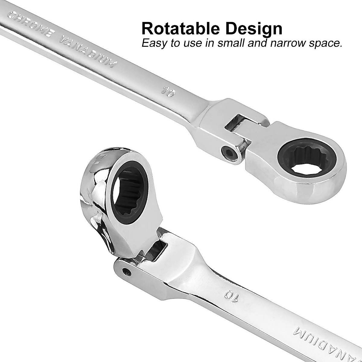 ABuff Flexible Head Ratcheting Wrench, 3 PCS 10 mm Ratcheting Box Wrench Set with 5° Movement and 72 Teeth for Projects with Tight Space