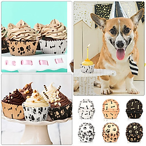 600 Pieces Paw Bone Print Cupcake Liners Puppy Cupcake Holders Dog Theme Cupcake Wrappers Nonstick Baking Cups Paper Muffin Cake Cups for Birthday Wedding Animal Party Favor (Elegant Style)
