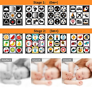 DPTOYZ Newborn Toys 0-6 Months, Tummy Time Toys with Mirror and Teether, High Contrast Baby Toys Black and White Sensory Toys for Babies 0-6-12-18 Months, Play Mats Infant Boy Girl Gift Set-Pack of 4