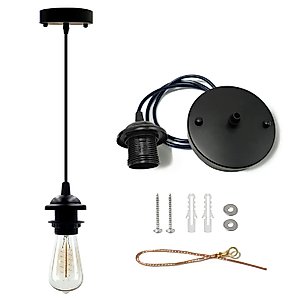 VTYXCTIGJ Industrial Mini Pendant Light Kit, Edison Retro Pendant, UL E26 Lamp Socket Vintage Pendant Light Cord, Mini Ceiling Hanging Light Fixtures, Adjustable Hanging Light Kit for Kitchen（Black）