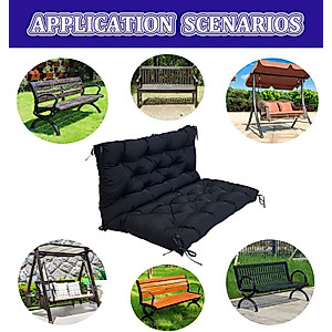 Boaisdus Porch Swing Cushions Outdoor Black 55 inch Waterproof Swing Cushions 3 Seater Replacement Thicken 4" Outdoor Swing Cushions with Ties for Outdoor Patio Garden Furniture Swing Cushions