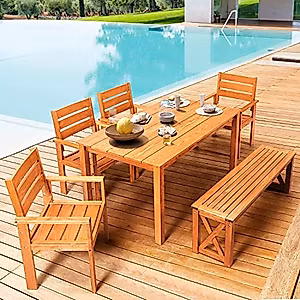 YOLENY 6 Piece Patio Dining Set, Teak Solid Wood, Indoor and Outdoor Wooden Furniture Sets for Backyard, Porch, Lawn, and Garden