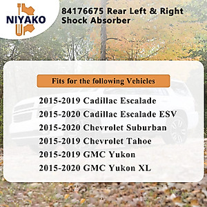 Niyako Rear Air Shock Absorbers Replacement# 𝟓𝟖𝟎-𝟏𝟏𝟎𝟔 𝟖𝟒𝟏𝟕𝟔𝟔𝟕𝟓 𝟐𝟑𝟏𝟓𝟏𝟏𝟐𝟐 𝟐𝟑𝟐𝟔𝟕𝟎𝟎𝟕 𝟐𝟑𝟐𝟗𝟎𝟔𝟔𝟏 Fit 2015-2021 Chevy Tahoe Suburban Cadillac Escalade ESV GMC Yukon XL